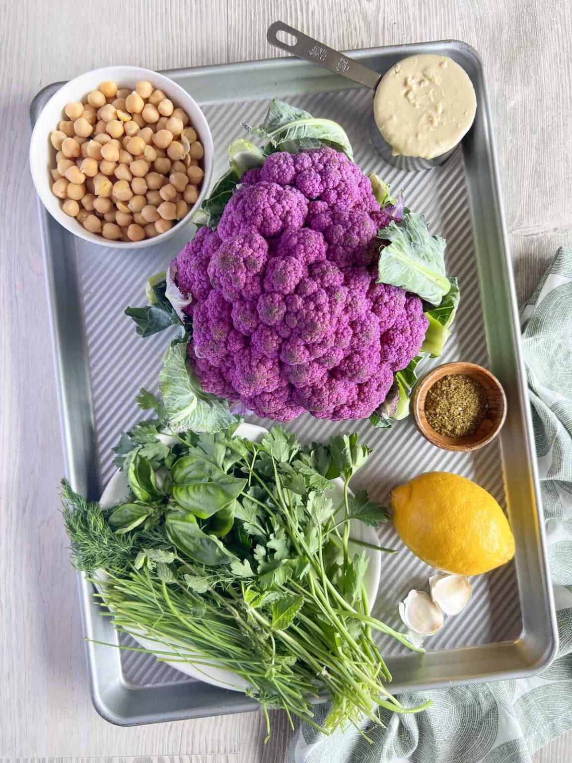 Roasted Purple Cauliflower with Crispy Chickpeas and Lemon Herb Tahini ...